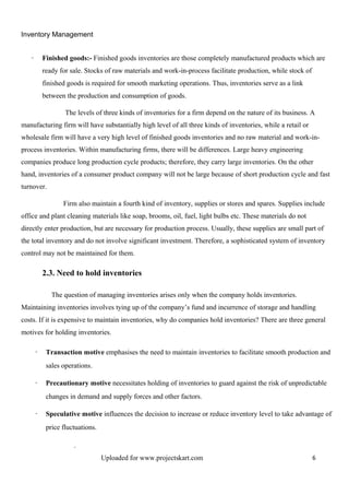 Study on Inventory Management at Reid & Taylor (India) Ltd | DOC