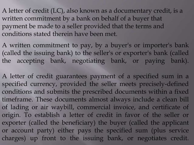 Letters of credit (L/C) in Textile Business | PPTX