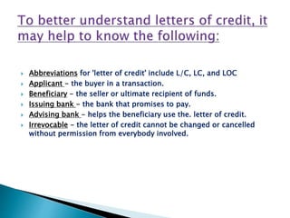 Letters of credit (L/C) in Textile Business | PPTX
