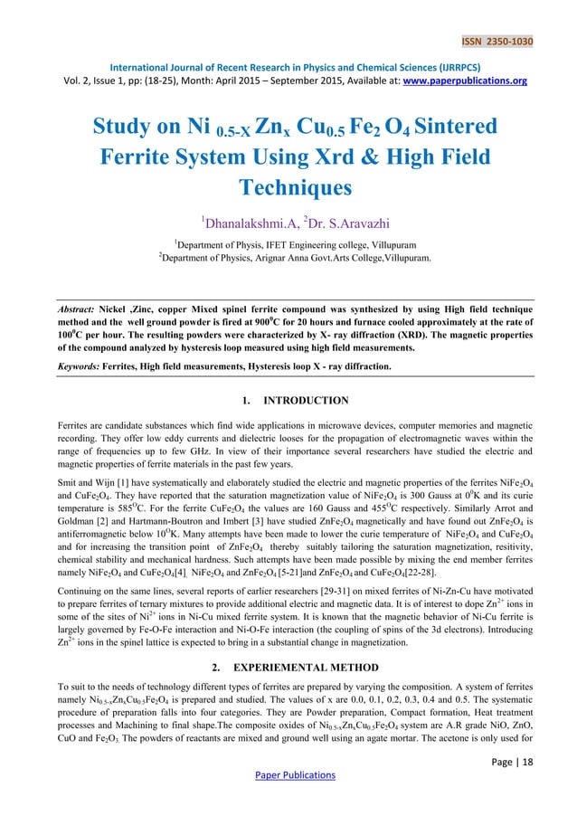 Study on Ni 0.5-X Znx Cu0.5 Fe2 O4 Sintered Ferrite System Using Xrd ...