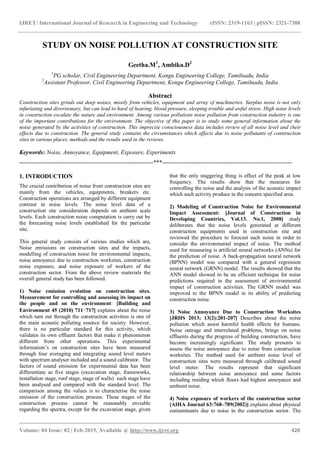 Study on noise pollution at construction site | PDF