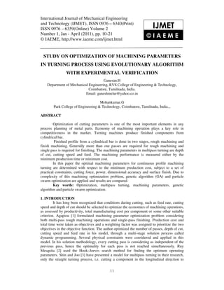 Study on optimization of machining parameters in turning process using evolutionary algorithm ...