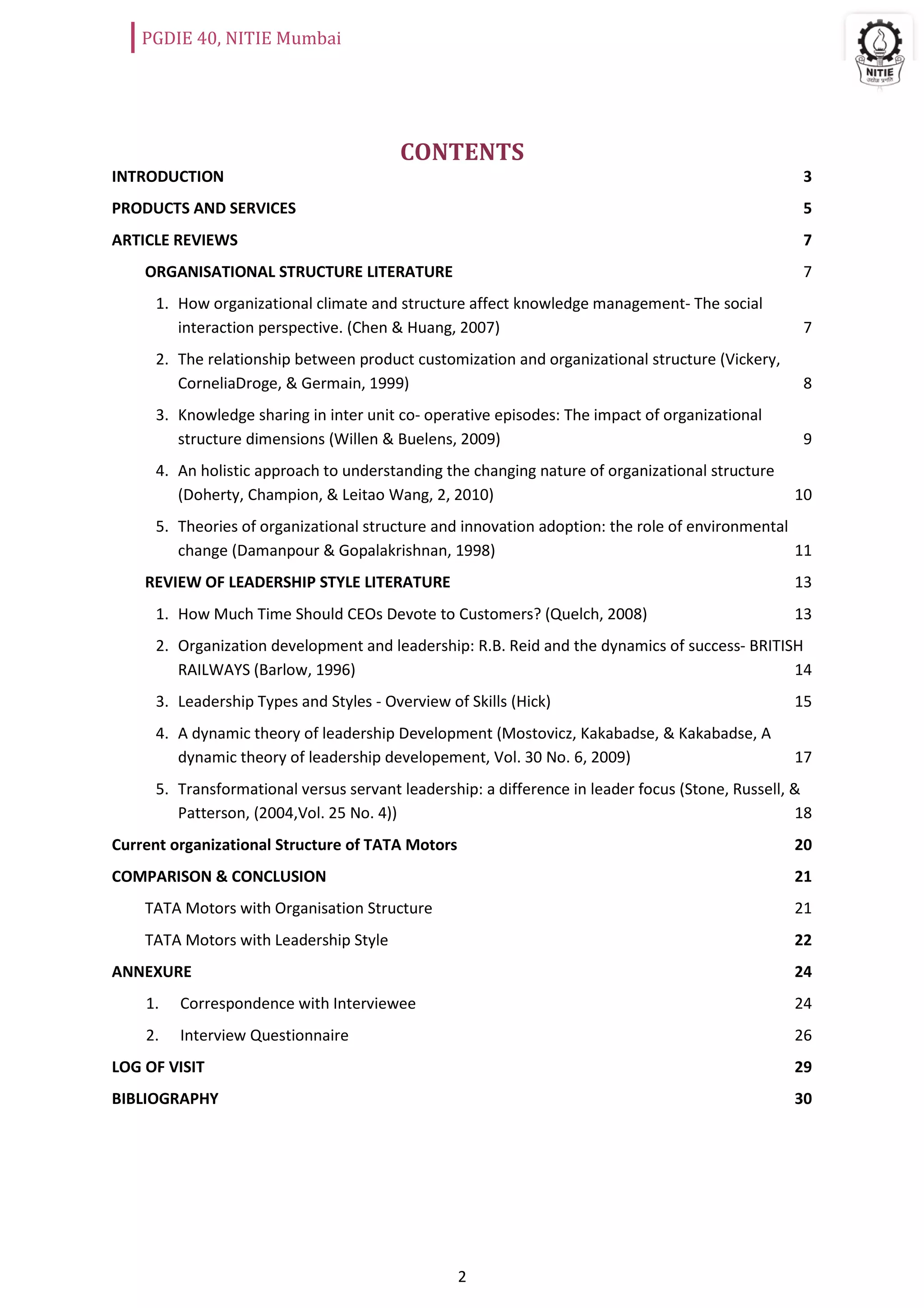 Study on organizational structure and leadership style of tata motors | PDF