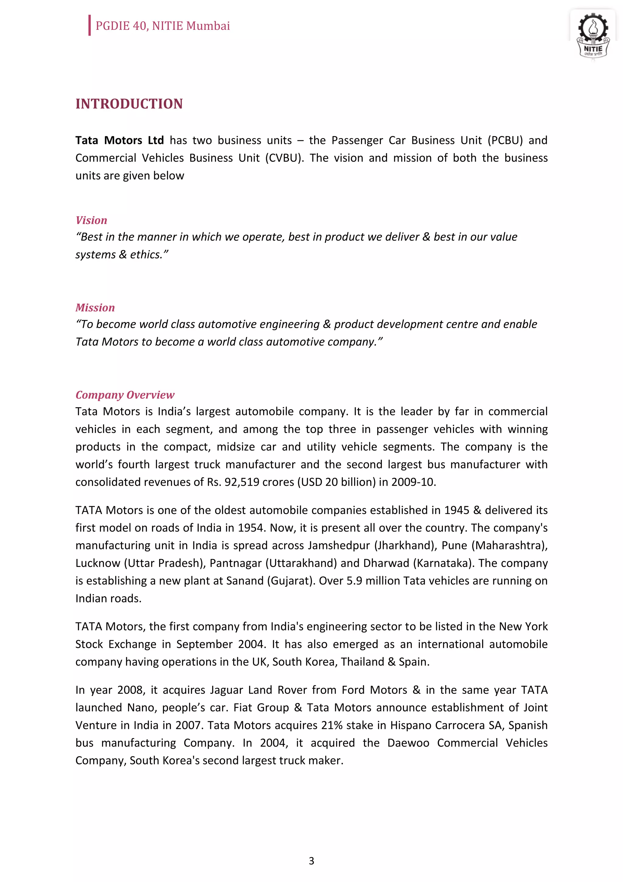 Study on organizational structure and leadership style of tata motors | PDF