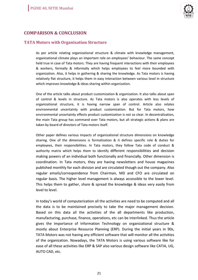 Study on organizational structure and leadership style of tata motors | PDF