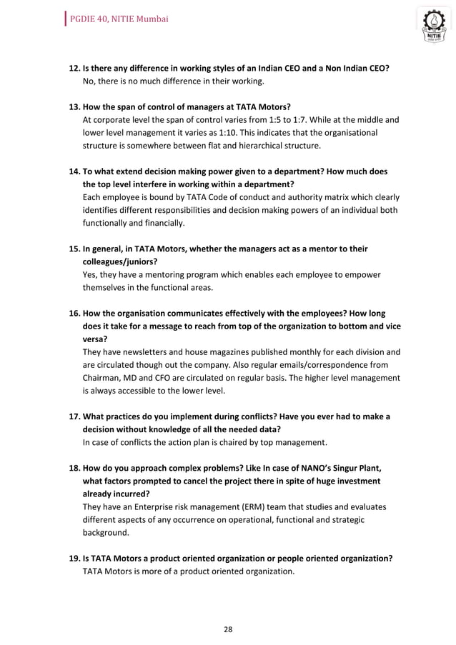 Study on organizational structure and leadership style of tata motors | PDF