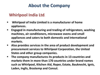 Study on sales & distribution of whirlpool | PPT