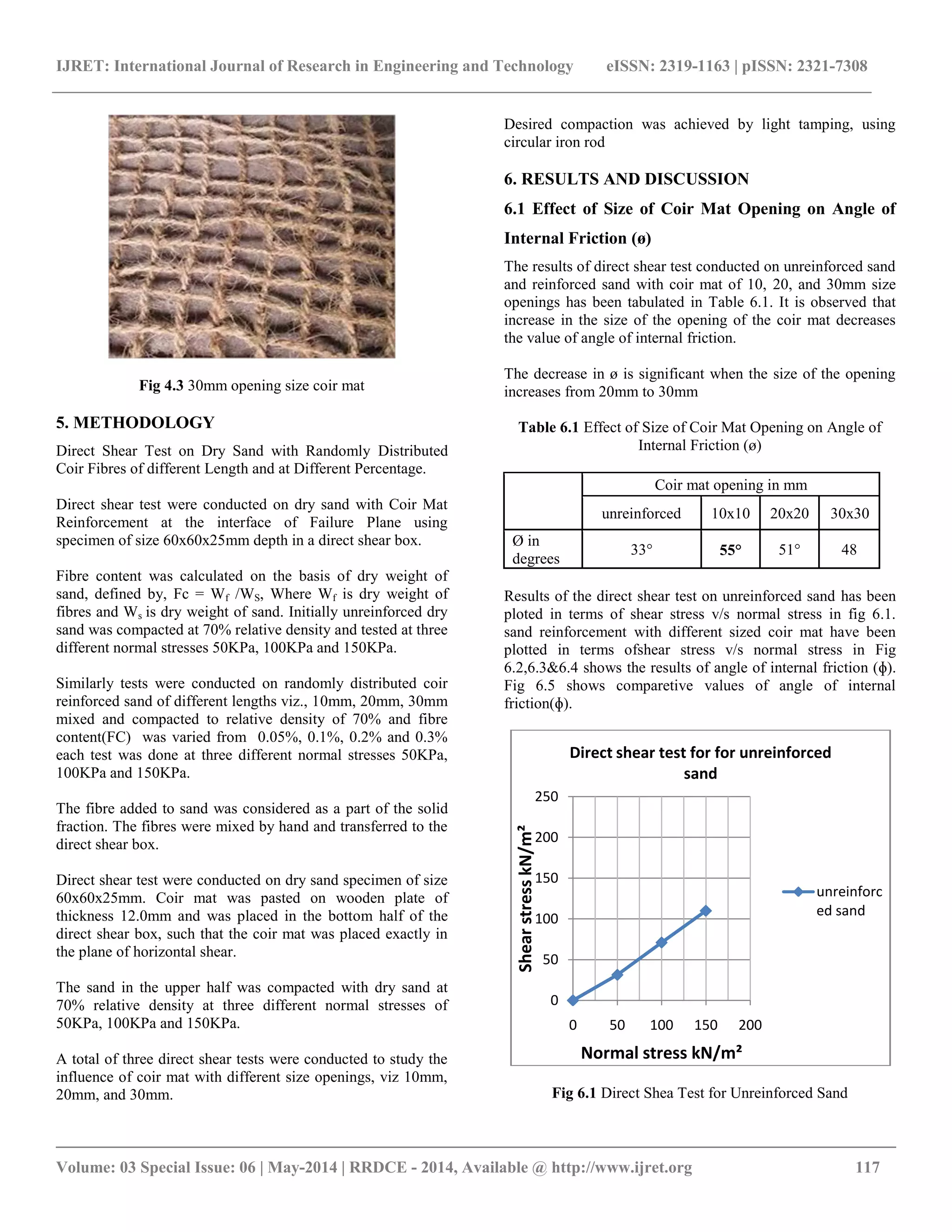 Study on shear strength characteristics of coir mat reinforced sand | PDF
