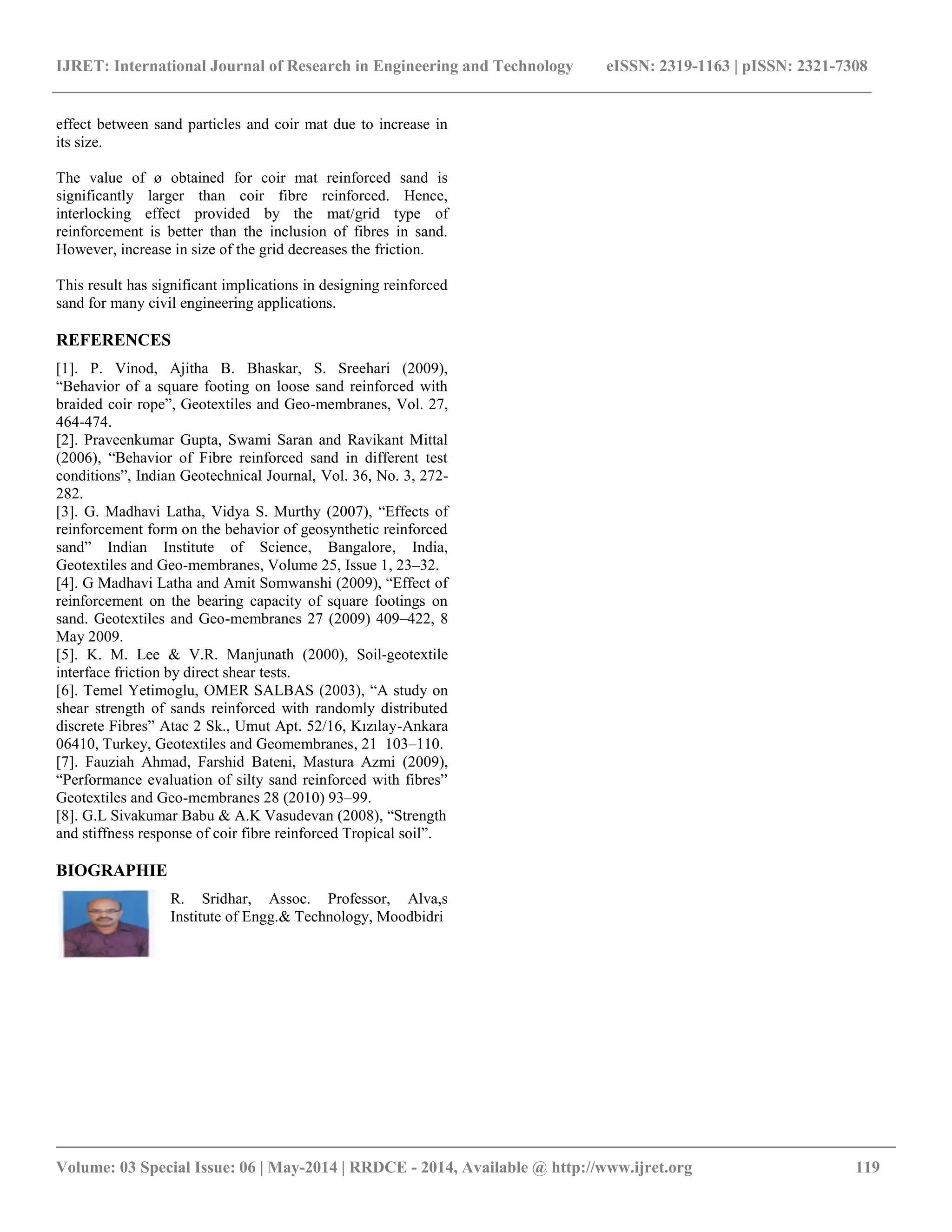 Study on shear strength characteristics of coir mat reinforced sand | PDF