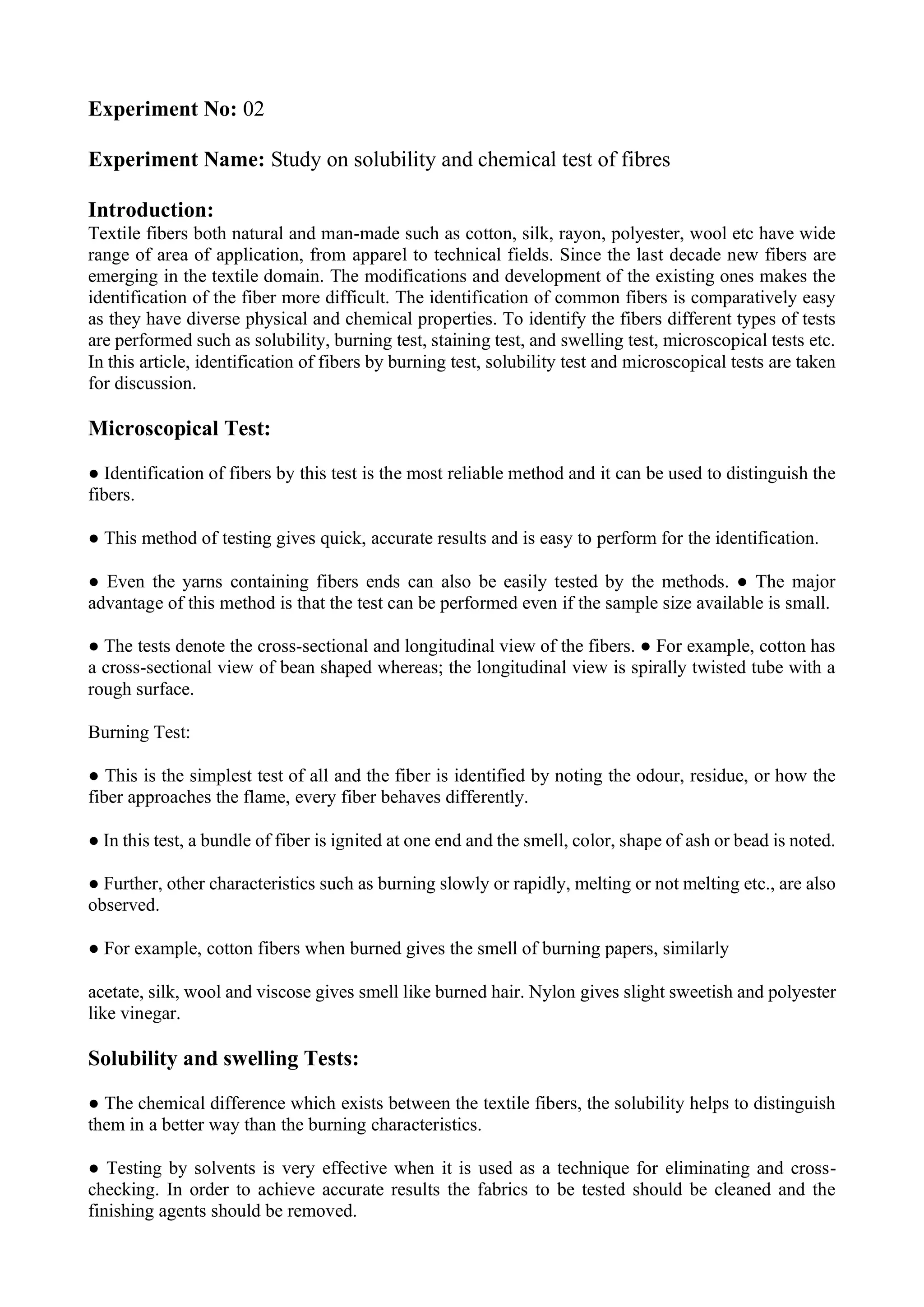 Solubility and chemical test of fibres | Study on solubility and ...