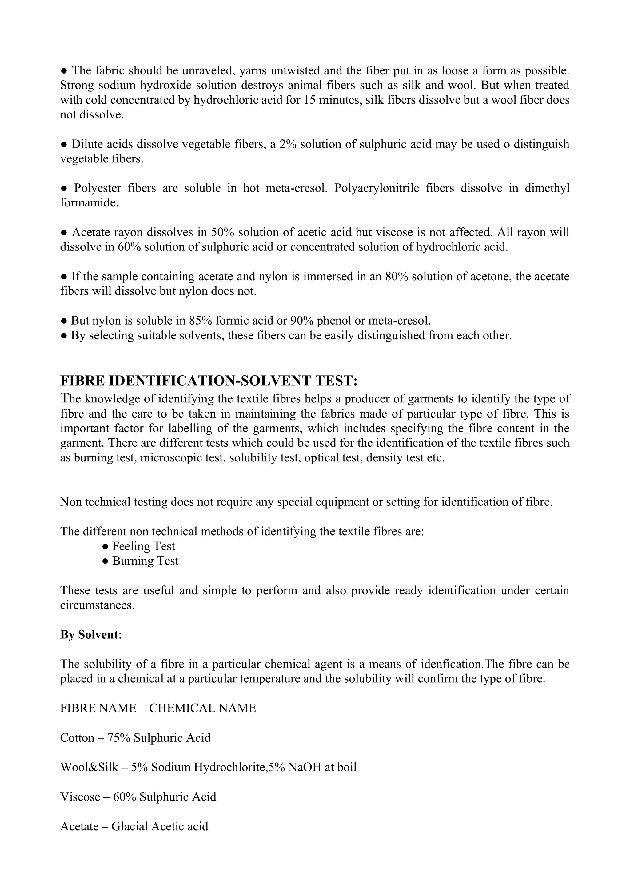 Solubility and chemical test of fibres | Study on solubility and ...
