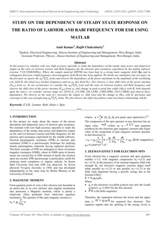 Study on the dependency of steady state response on the ratio of larmor ...