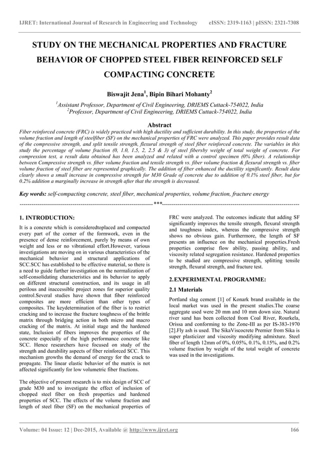 Study on the mechanical properties and fracture behavior of chopped steel fiber reinforced self ...