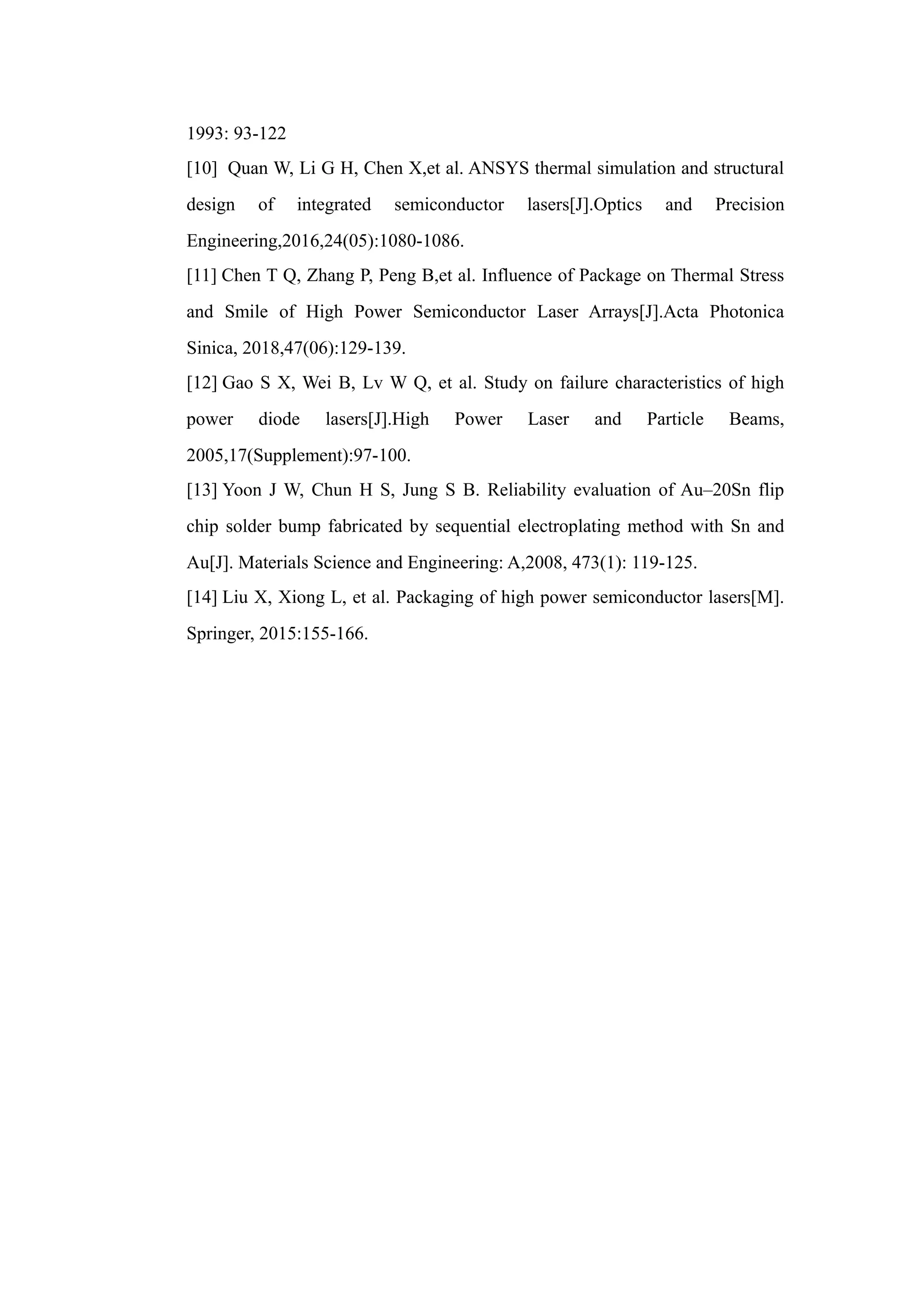Study on thermal stress of high power semiconductor laser packaging | DOC