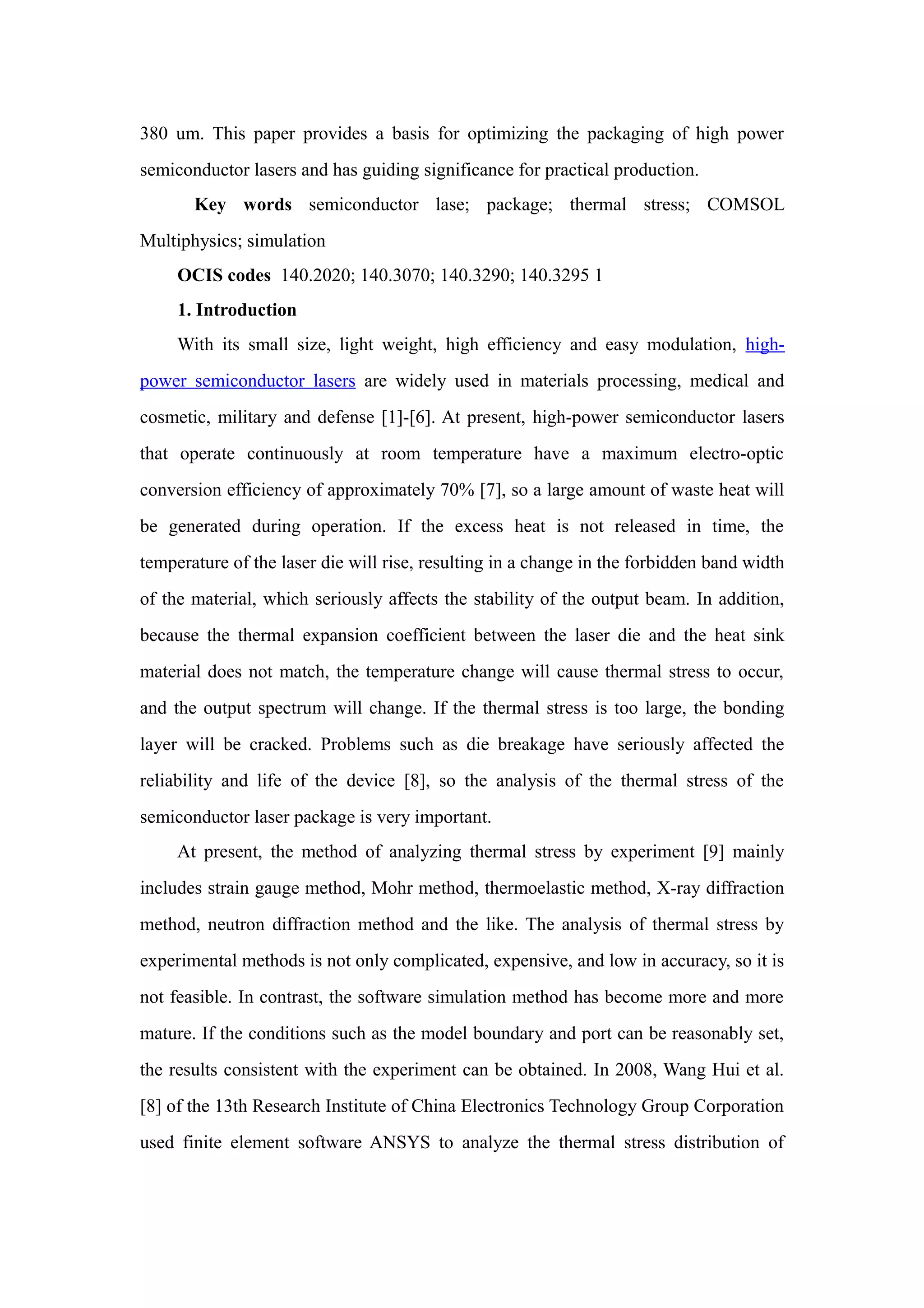 Study on thermal stress of high power semiconductor laser packaging | DOC