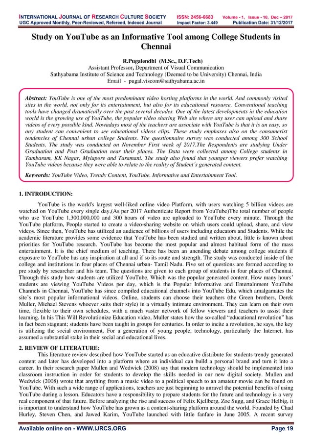 Study on YouTube as an Informative Tool among College Students in ...