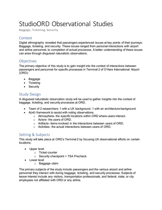 Field Observation Study- Sample Study Outline | PDF