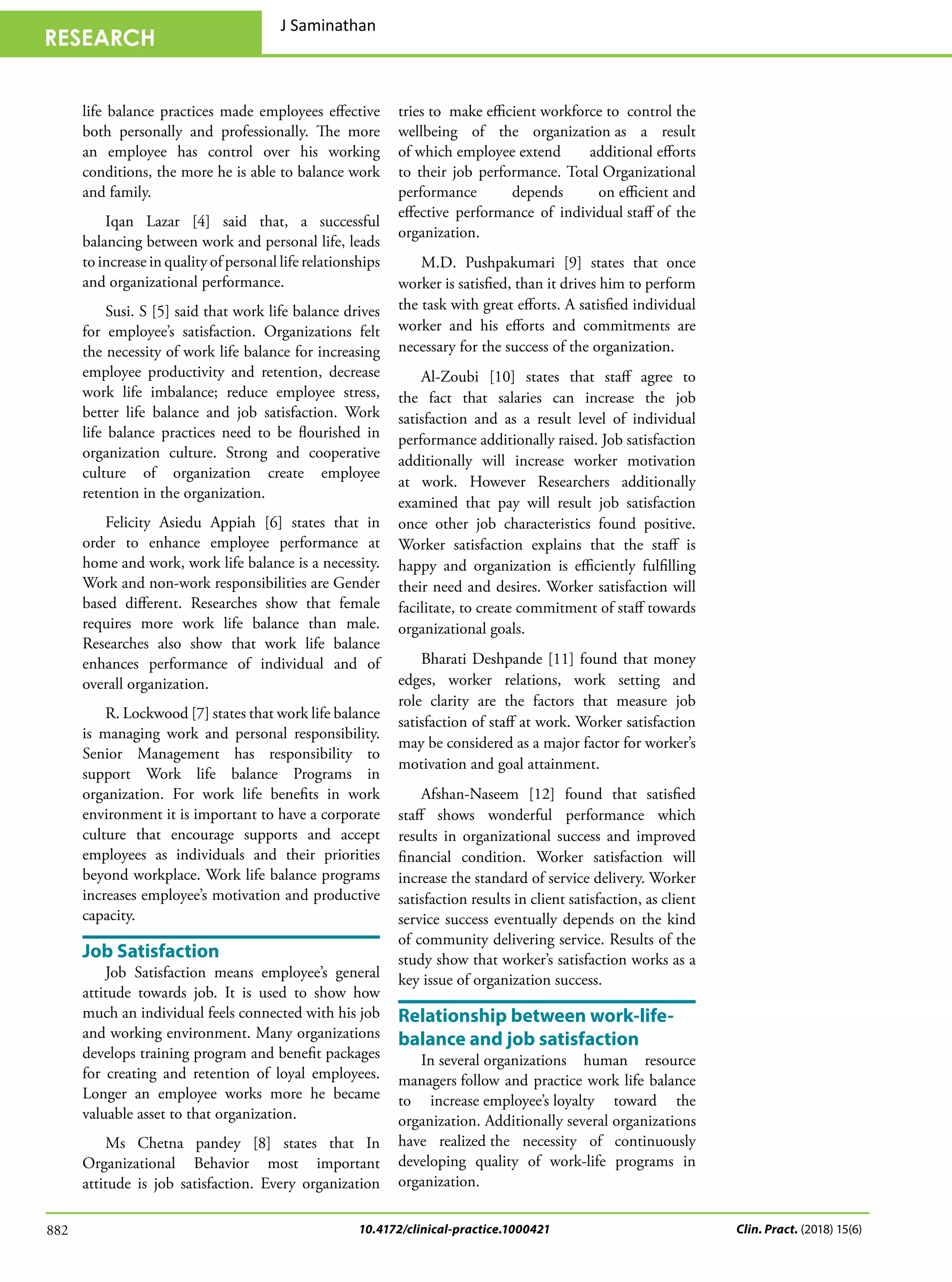 Study report on work life imbalance impact on Job Satisfaction in Non ...