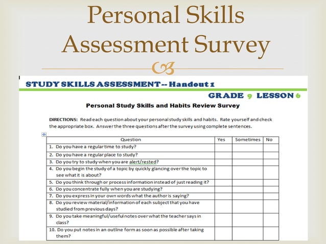 Study skills assessment | PPTX | Educational Assessment | Education