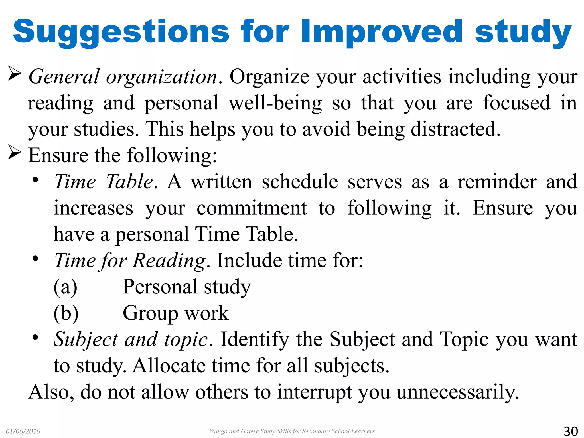Study Skills for Secondary School Learners | PPT