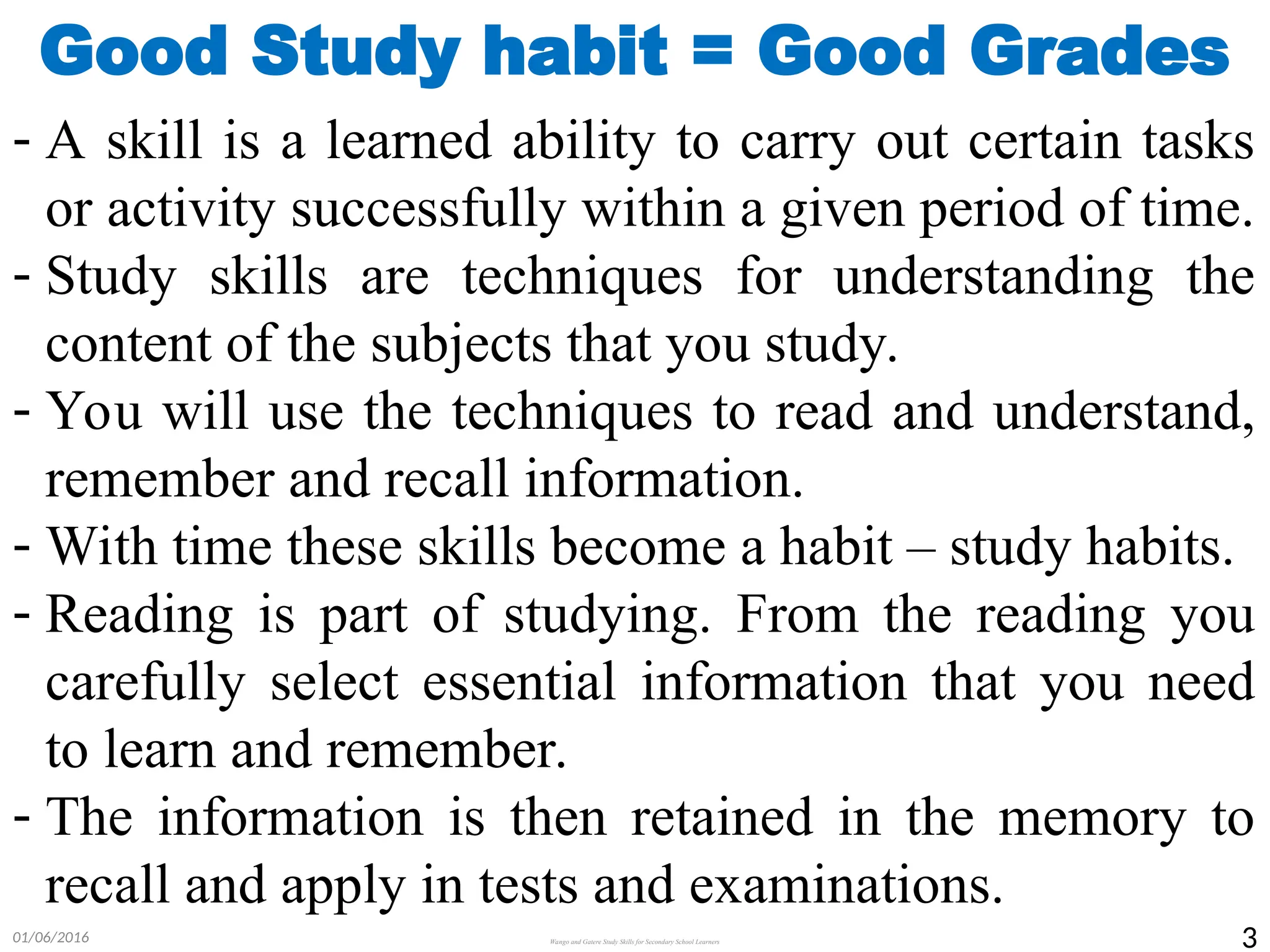 Study Skills for Secondary School Learners Dr Geoffrey Wango and Agnes ...