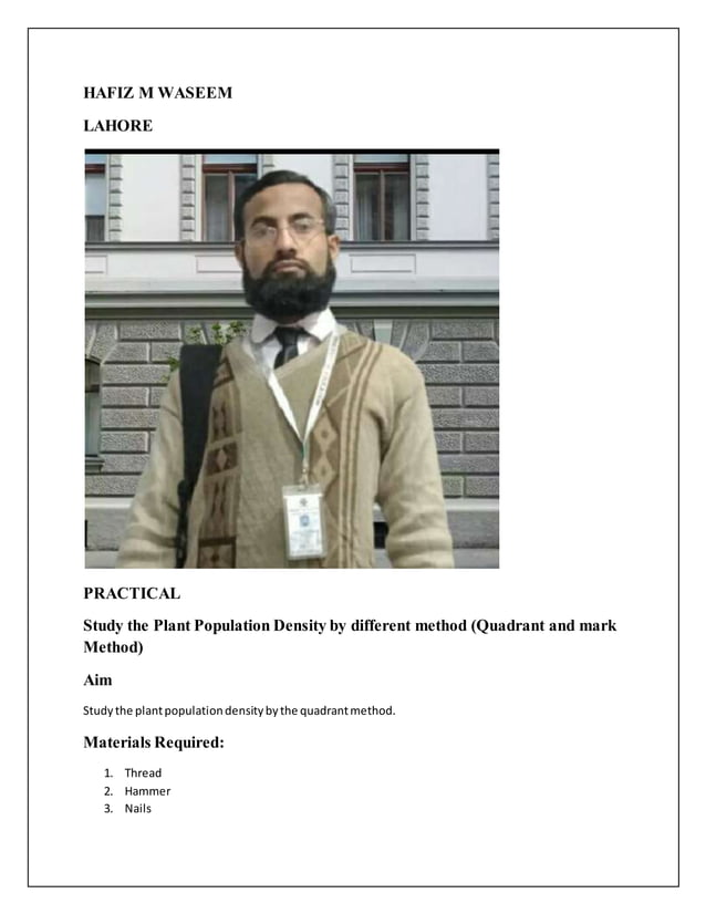 Study the plant population density by quadrat method | DOCX ...