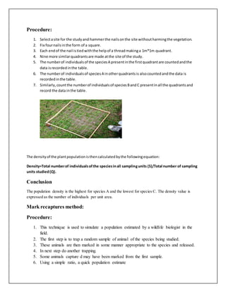Study the plant population density by quadrat method | DOCX