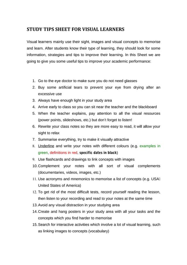Study tips for visual learners | DOC | Education