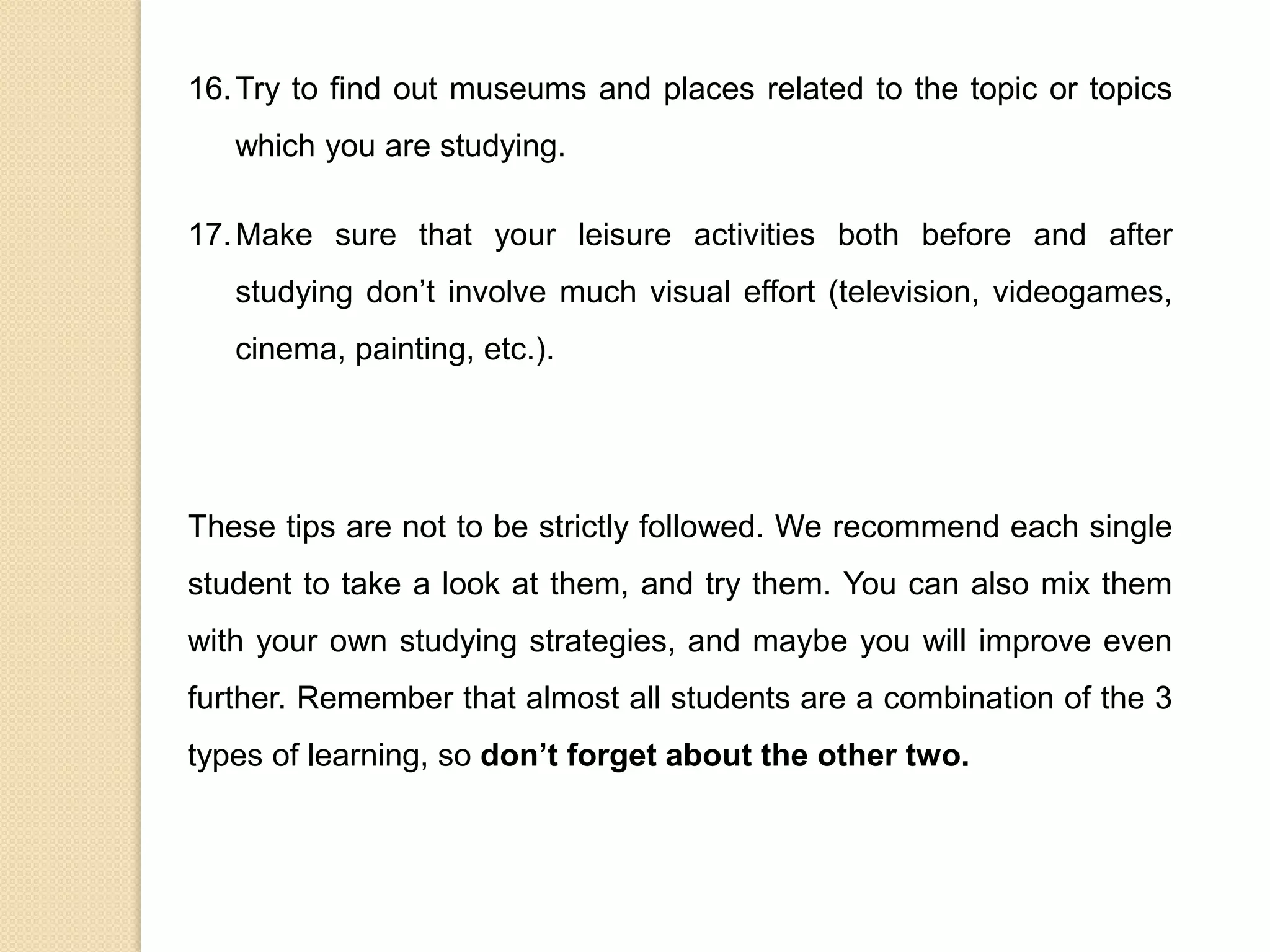 Study tips sheet for visual learners | PPTX