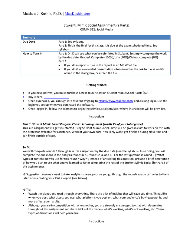 Stukent Mimic Social simulator assignment | PDF | Social Networking ...