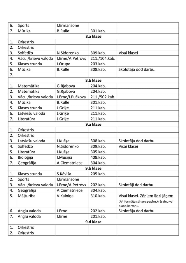 Stundu saraksts 10. maijam | PDF