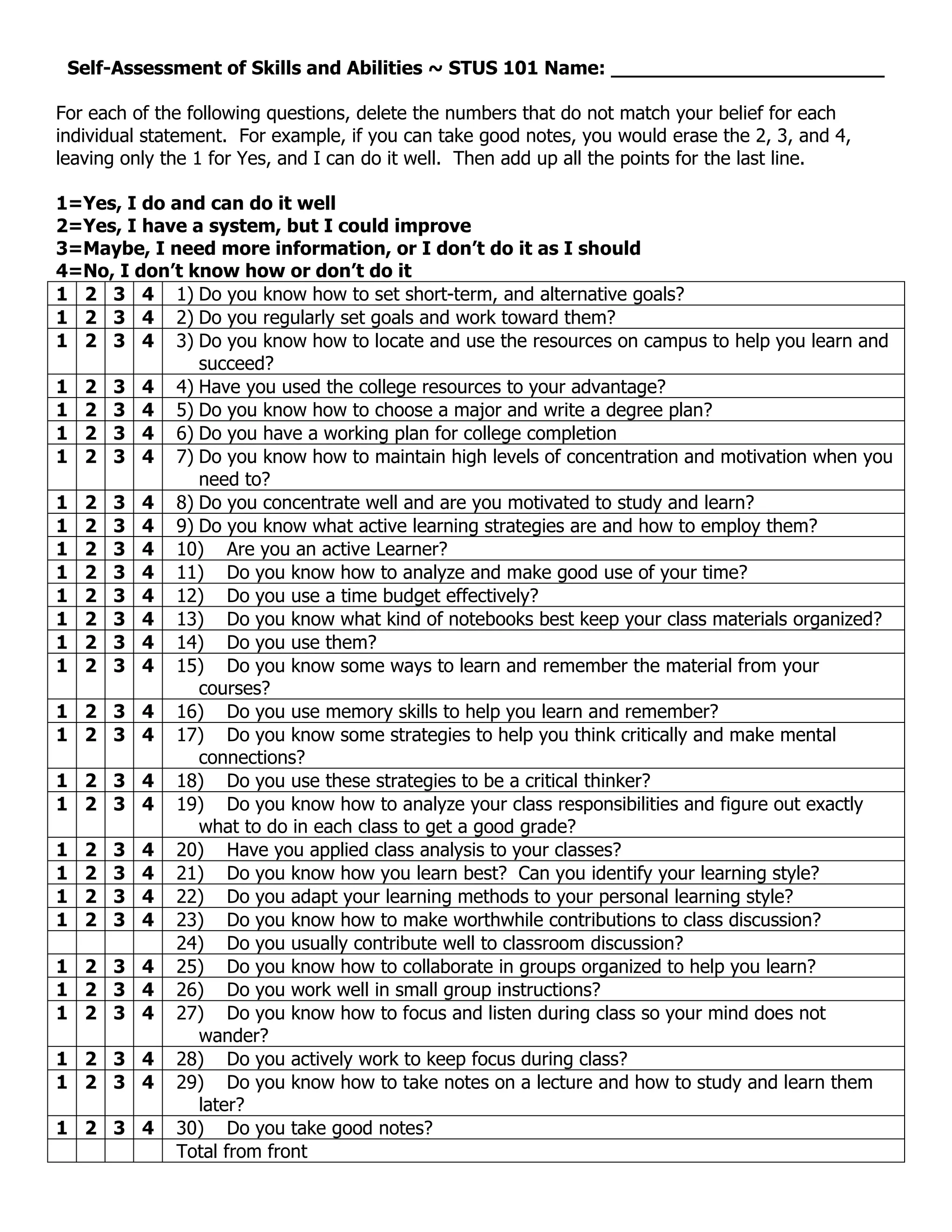 Stus 101 self assessment online | PDF