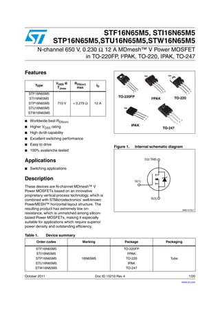 Original N-channel 650 V 0.230 Ohm 12 A MDmesh V Power MOSFET in DPAK DPAK STF16N65M5 16N65M5 ...