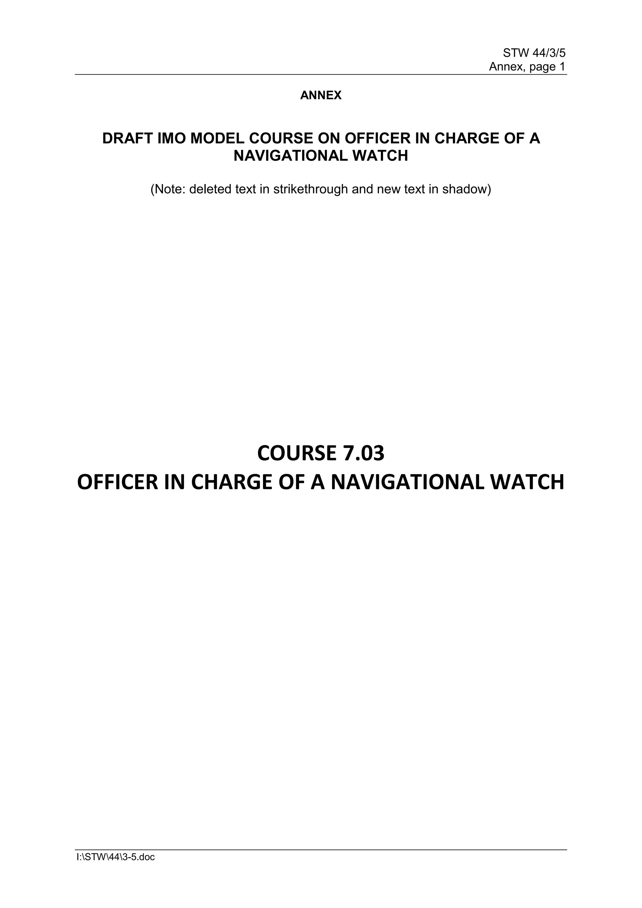 draft IMC 7.03 officer in charge a navigational watch | PDF