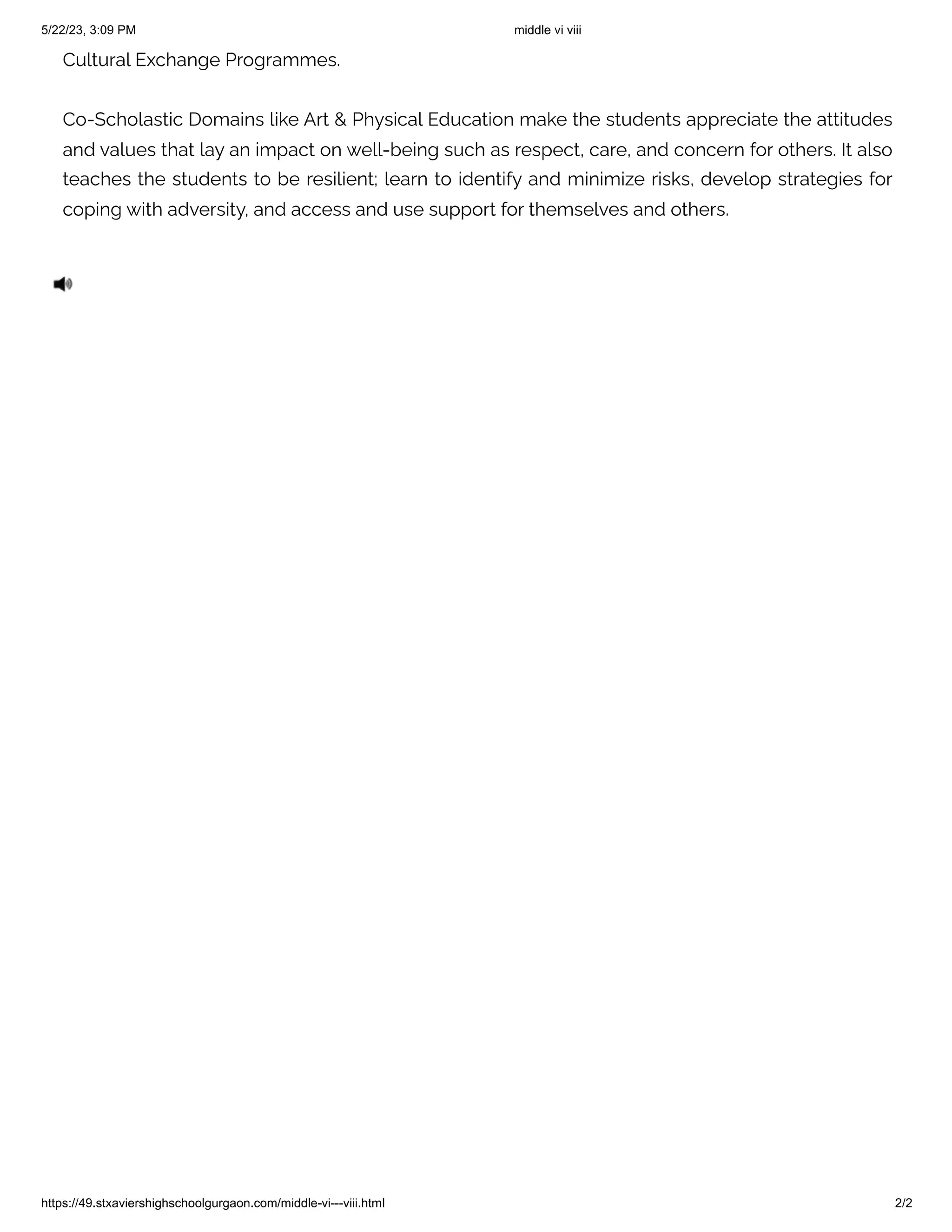 The Middle Wing Curriculum at St. Xavier's High School | PDF