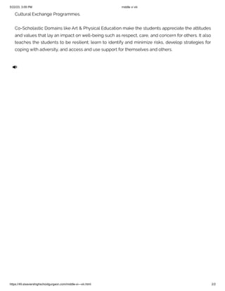 The Middle Wing Curriculum at St. Xavier's High School | PDF