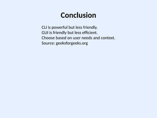 Styled CLI vs GUI pros and cons presentation | PPTX