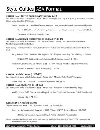 American Sociological Association Format - by Utah Valley University ...