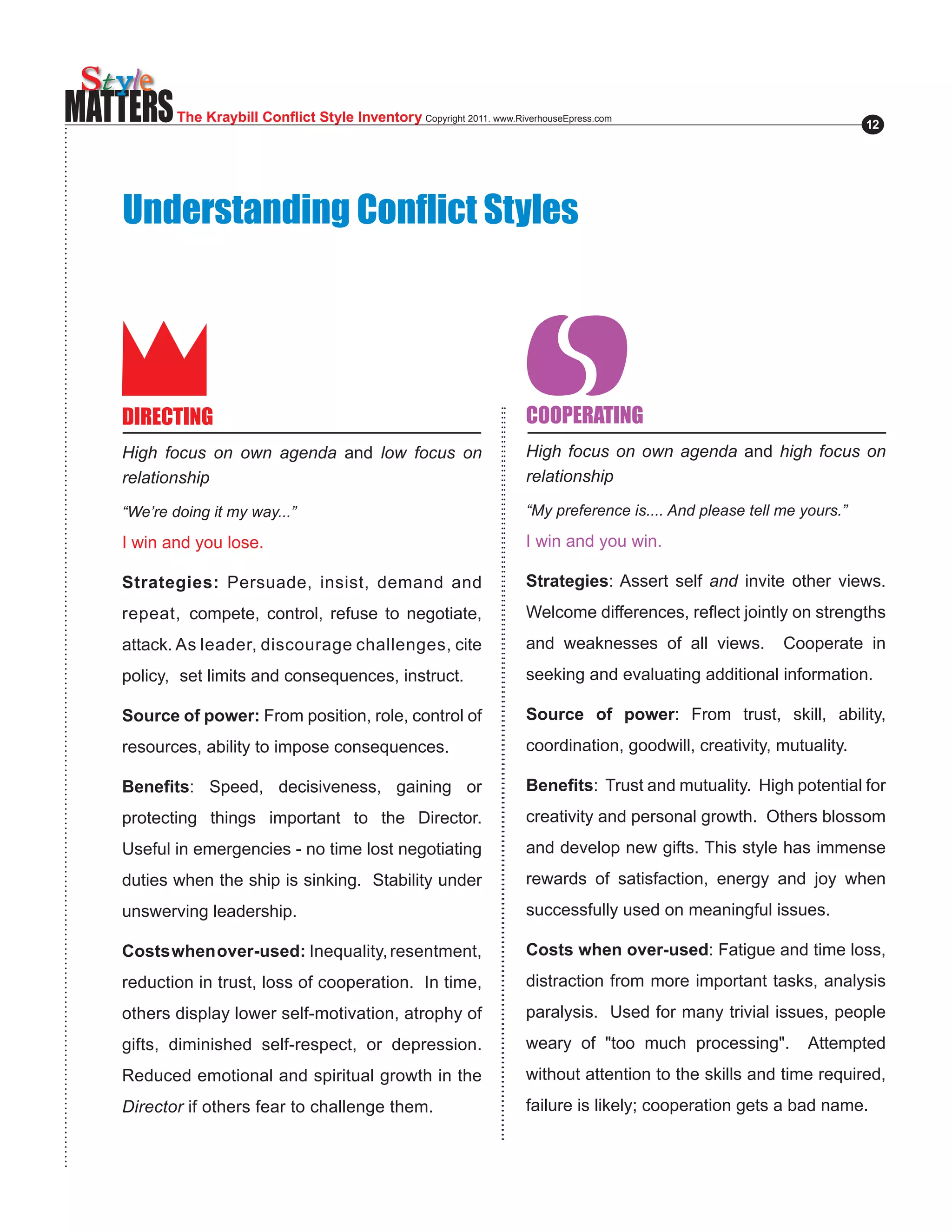 Style Matters Conflict Style Inventory | PDF