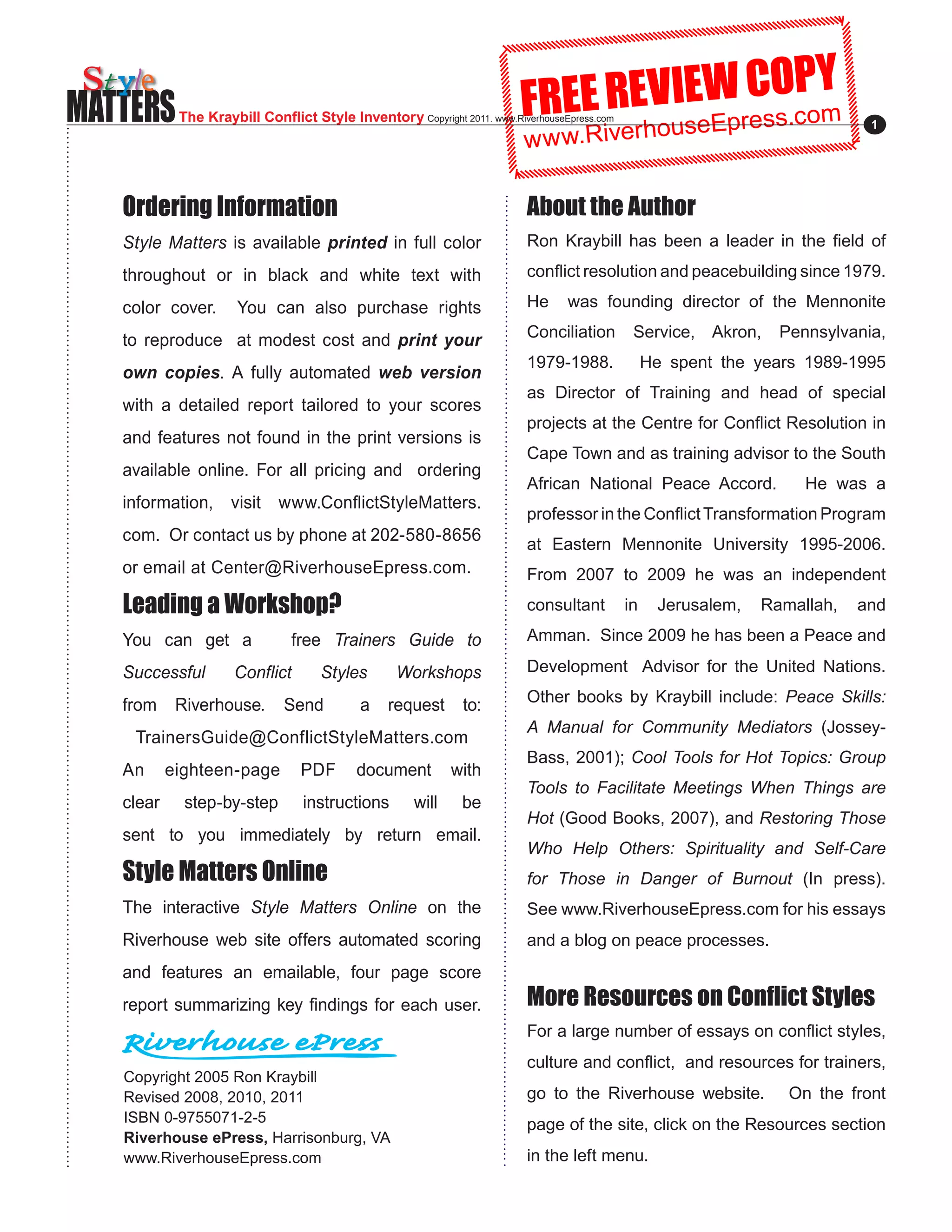 Style Matters Conflict Style Inventory | PDF