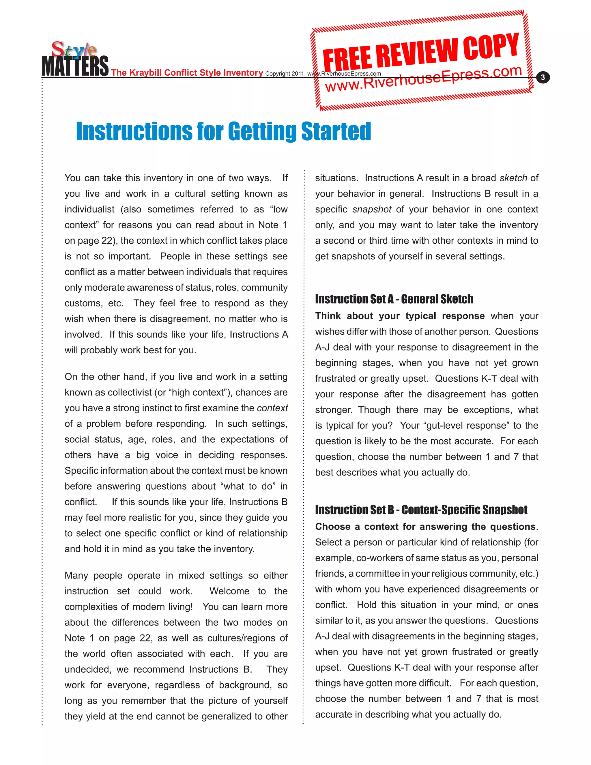 Style Matters Conflict Style Inventory | PDF