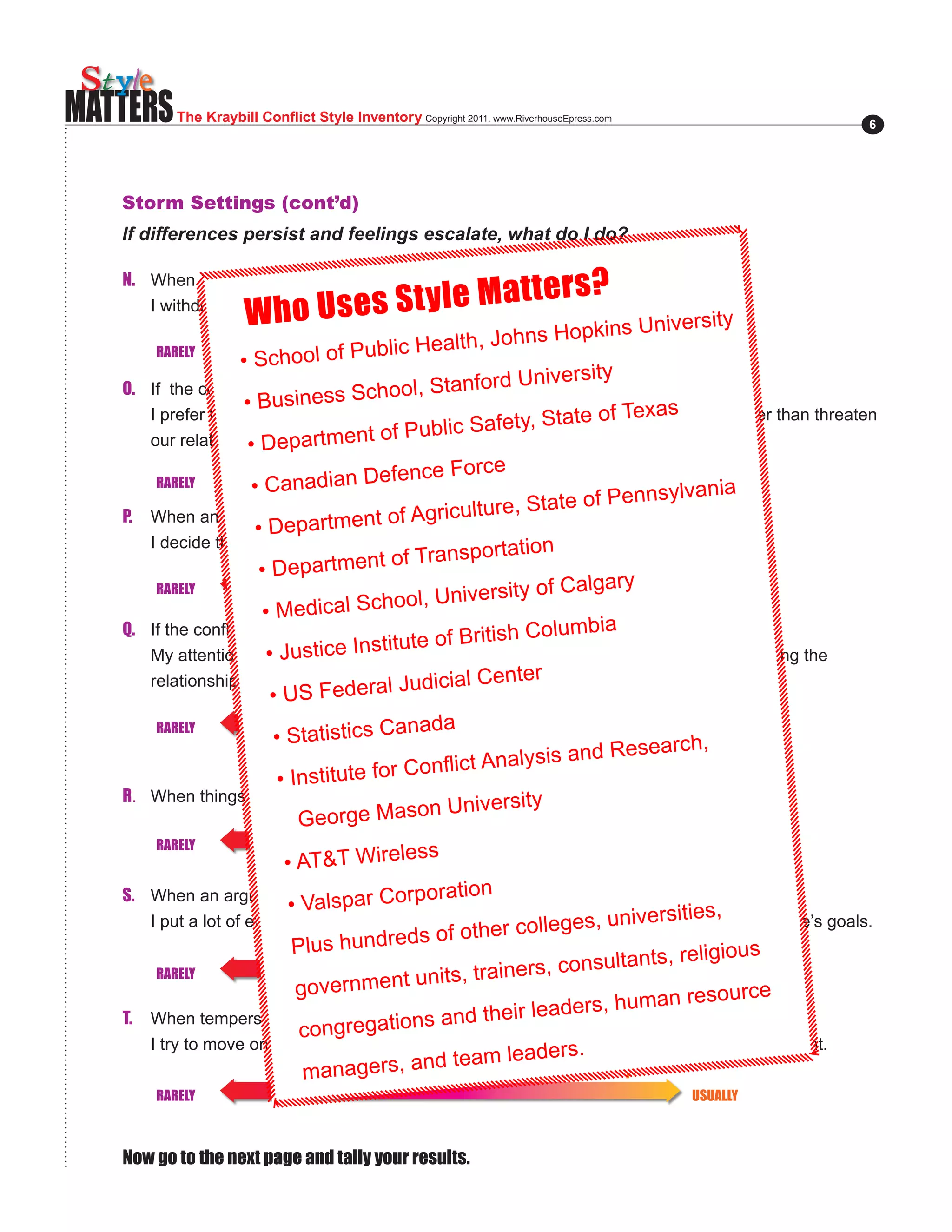 Style Matters Conflict Style Inventory | PDF