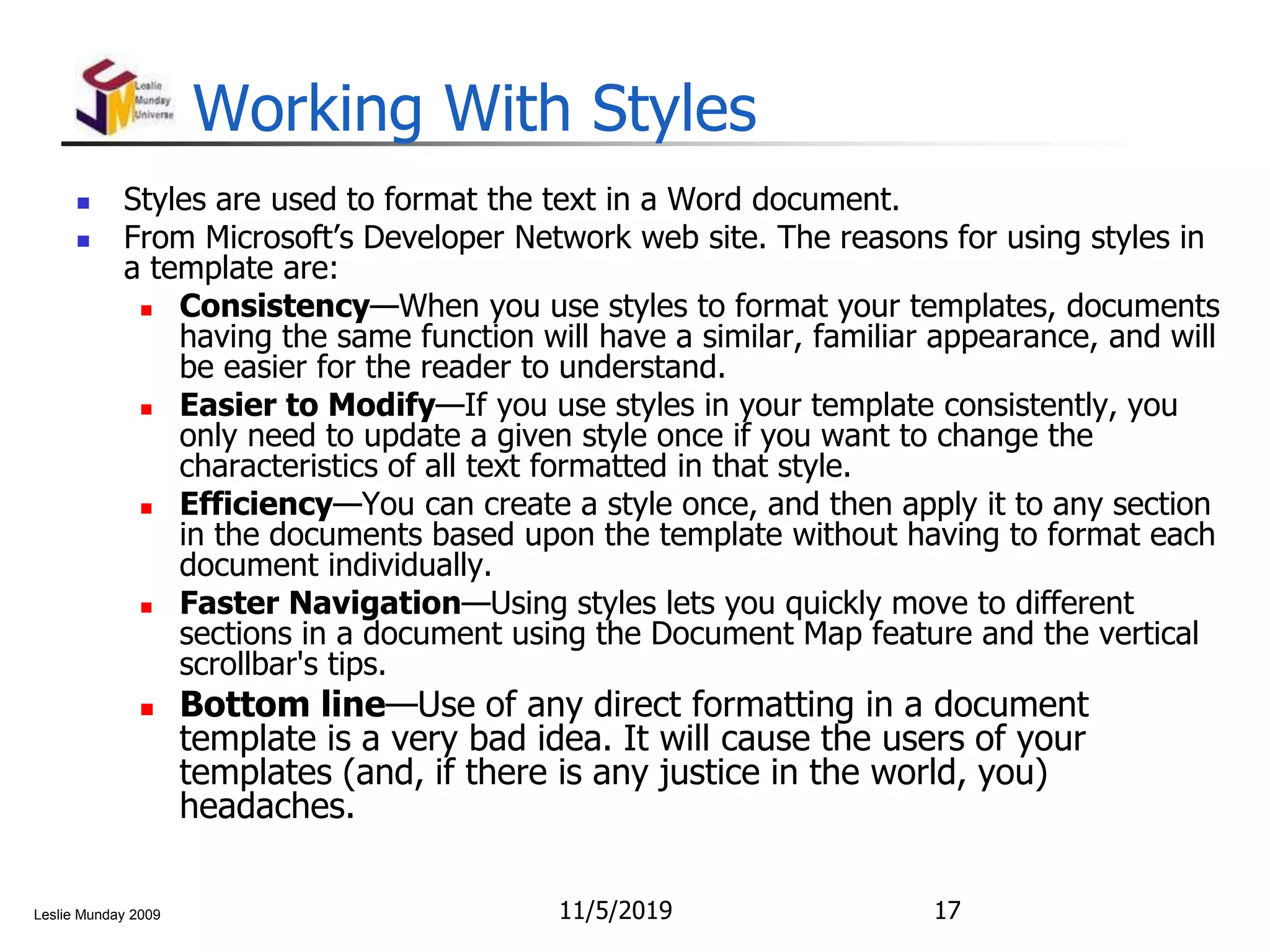 Using Styles and Properties with MS Word | PPT