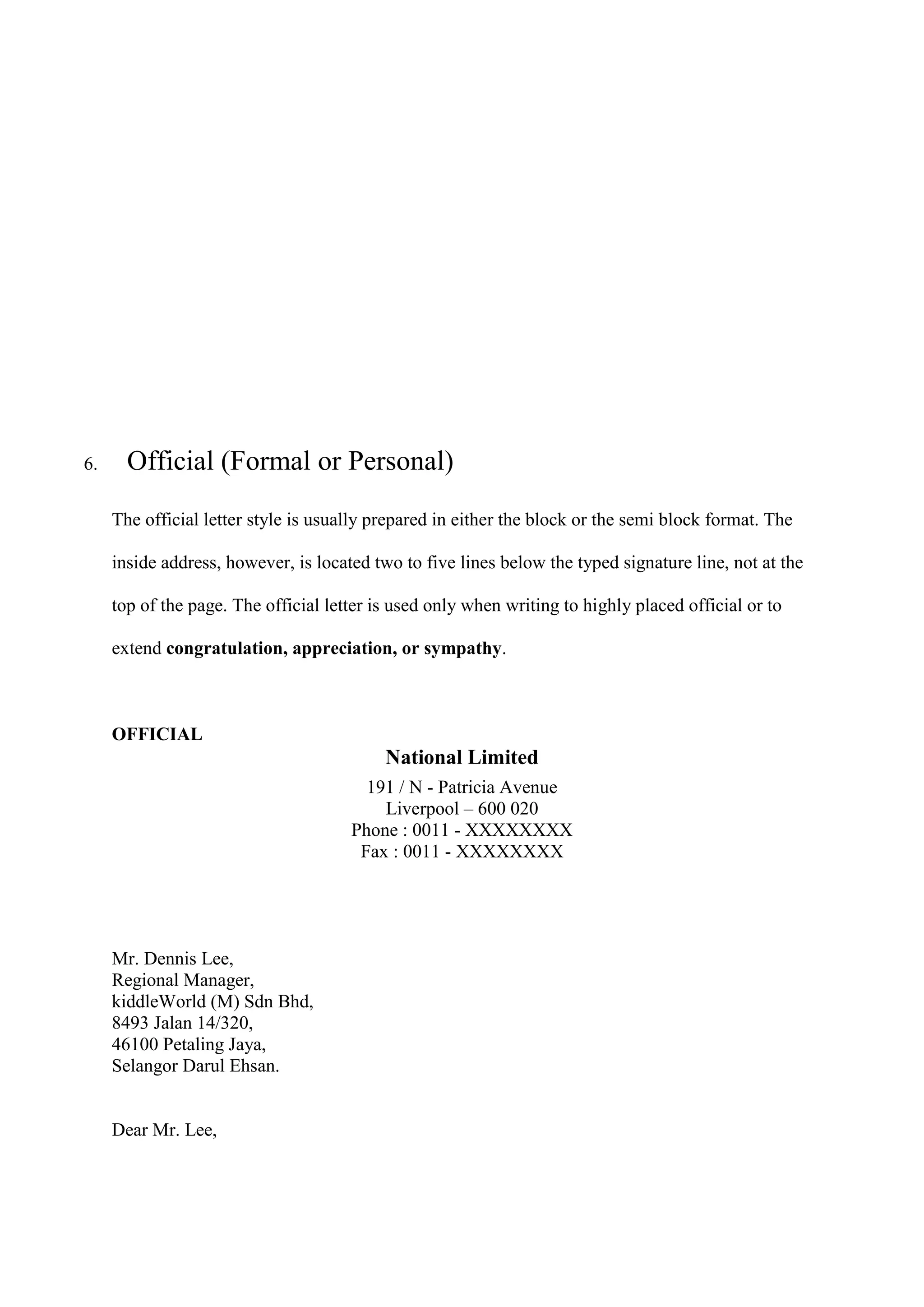 Styles in business letter | DOCX