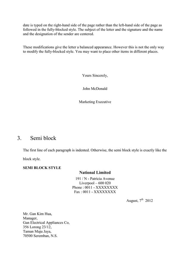 Styles in business letter | DOCX