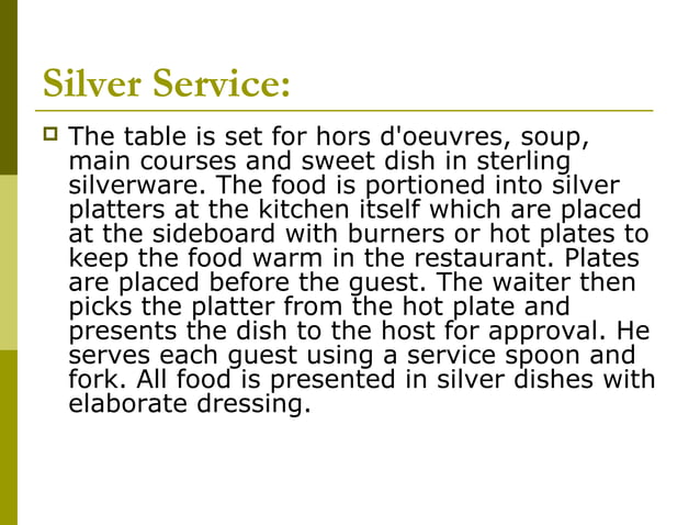 Styles of service | PPT | Bars & Restaurants | Attractions
