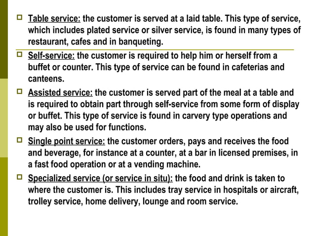 Styles of service | PPT | Bars & Restaurants | Attractions