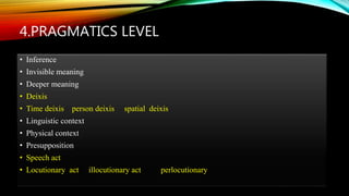 Different Levels of Stylistics Analysis 1.Phonological level 2.Graphological level 3.Grammatical ...