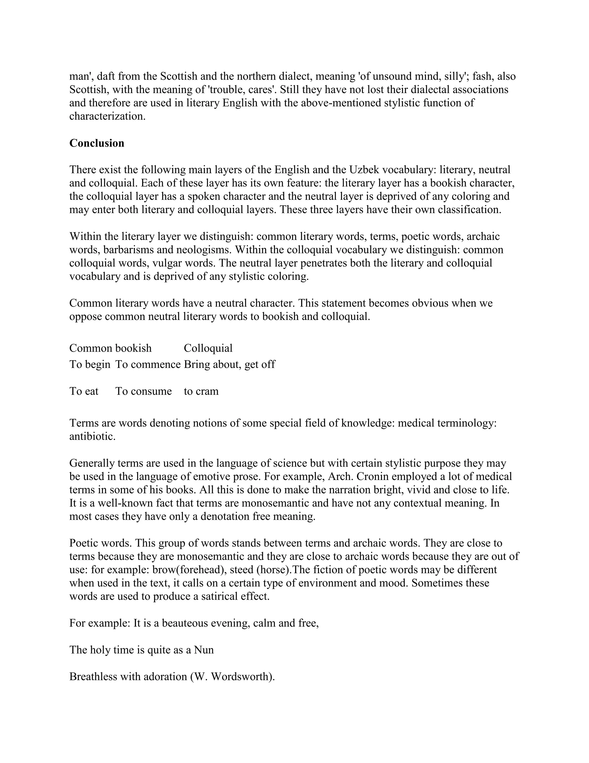 «Stylistic classification of the english vocabulary» | DOCX