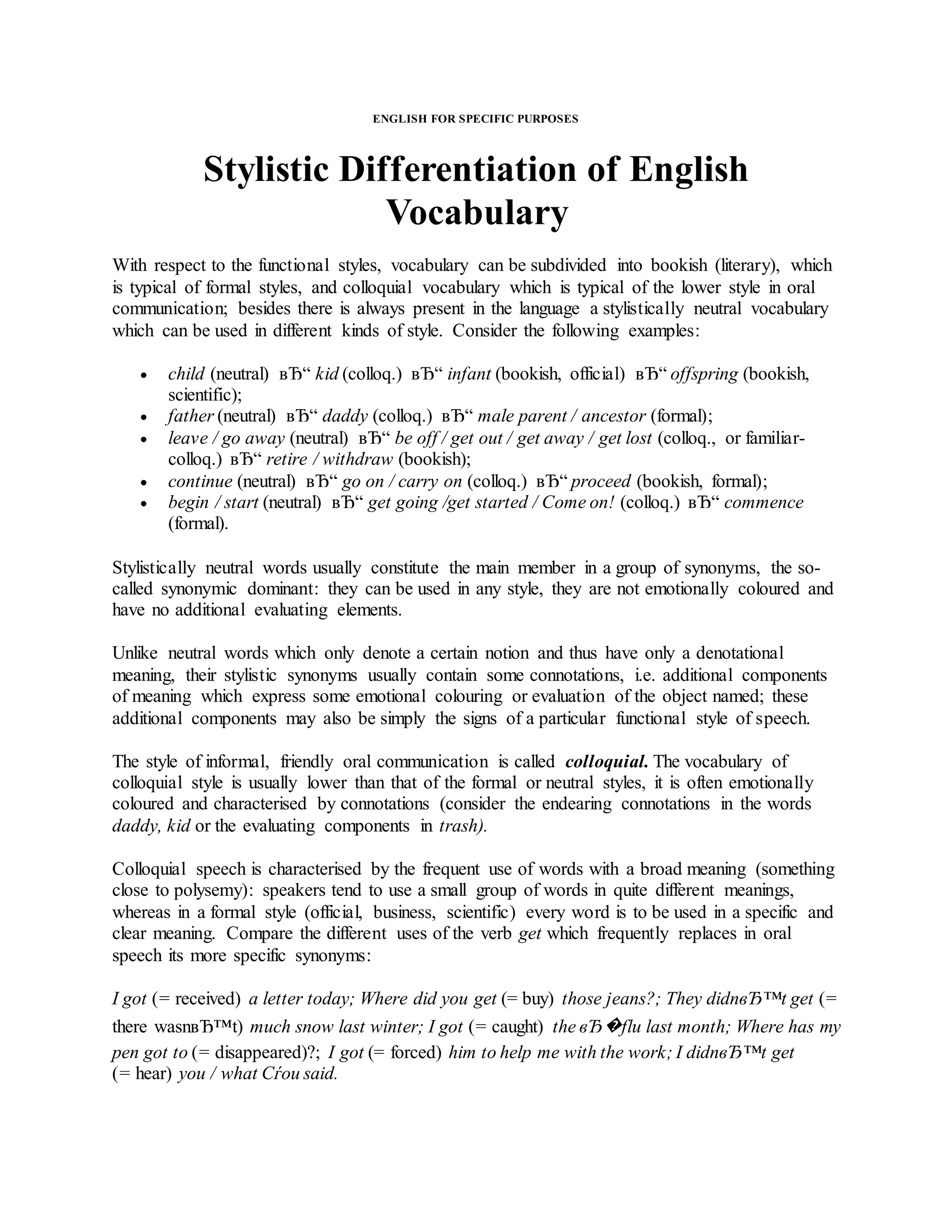 Stylistic differentiation of english vocabulary | DOCX